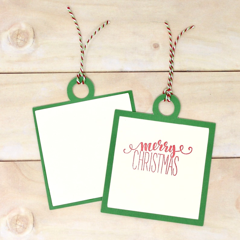 Merry Christmas Gift Tags - Set of 8 - Bright Green Border - Modern ...