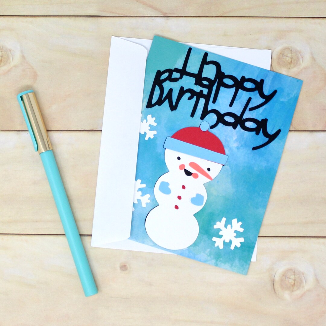 Bundled up Snowman Winter Birthday Card - Blue Water Colour Effect ...