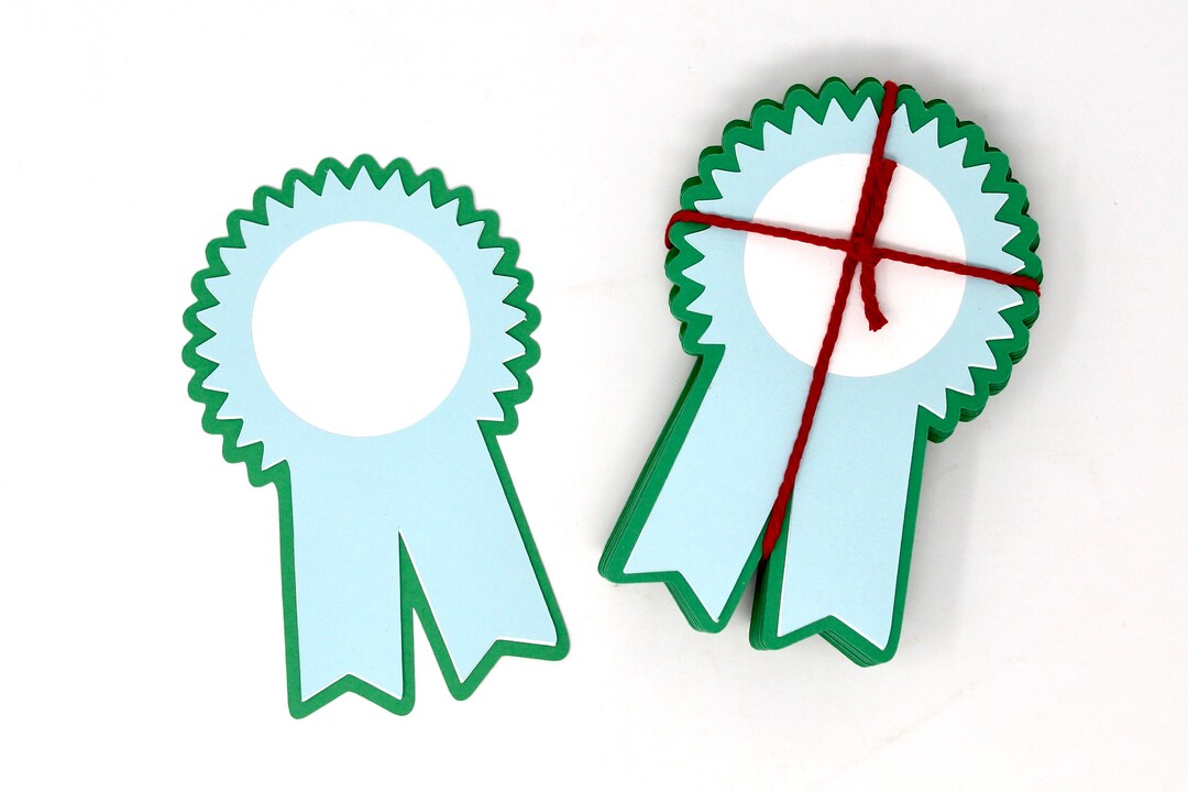 Award Ribbon Embellishments, Set of 25 - Blue, Green, and White - Great ...