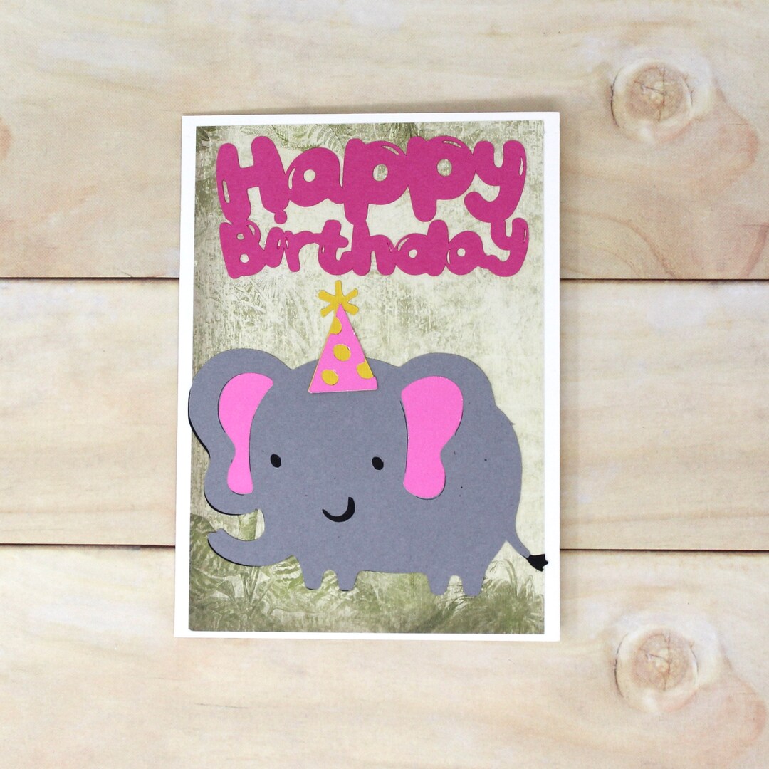 Elephant Birthday Card - Fun Happy Birthday Bubble Font in Pink ...