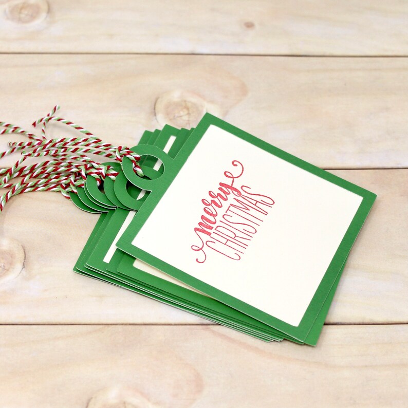 Merry Christmas Gift Tags - Set of 8 - Bright Green Border - Modern ...