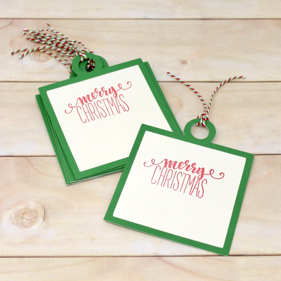 Merry Christmas Gift Tags - Set of 8 - Bright Green Border - Modern ...