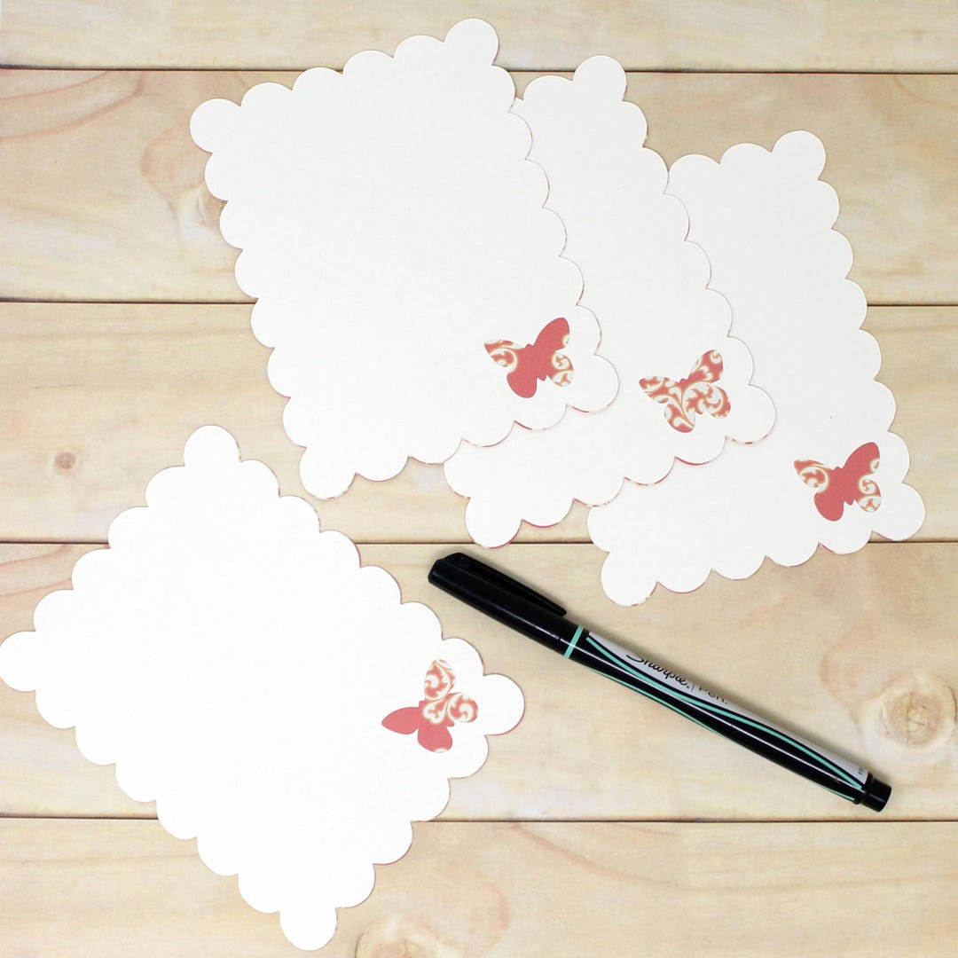 Single Sided Note Cards With Envelopes - Set of 4 - Coral Butterfly ...