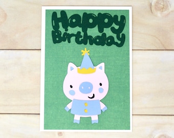 Cute Pig Birthday Card With Party Hat, Happy Birthday, Pig Gift, Cute ...