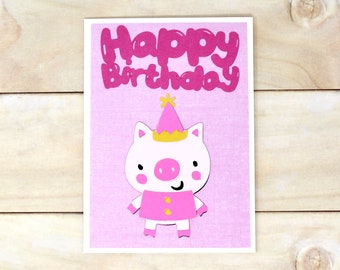 Cute Pig Birthday Card With Party Hat, Happy Birthday, Pig Gift, Cute ...
