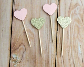 Gold Glitter Heart Cupcake Topper, Gold Cake Topper, Gold Wedding ...