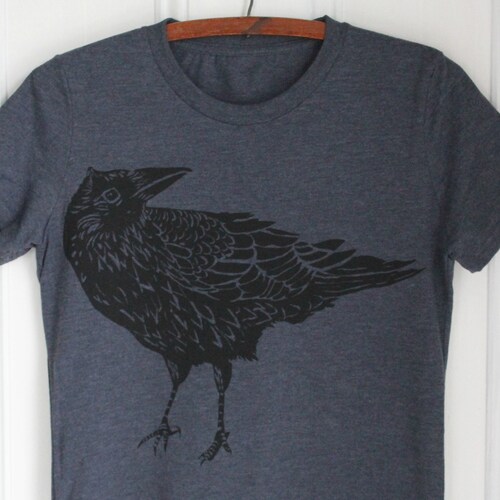 Mens T Shirt Organic Crow Tee Tri-blend Raven Print - Etsy