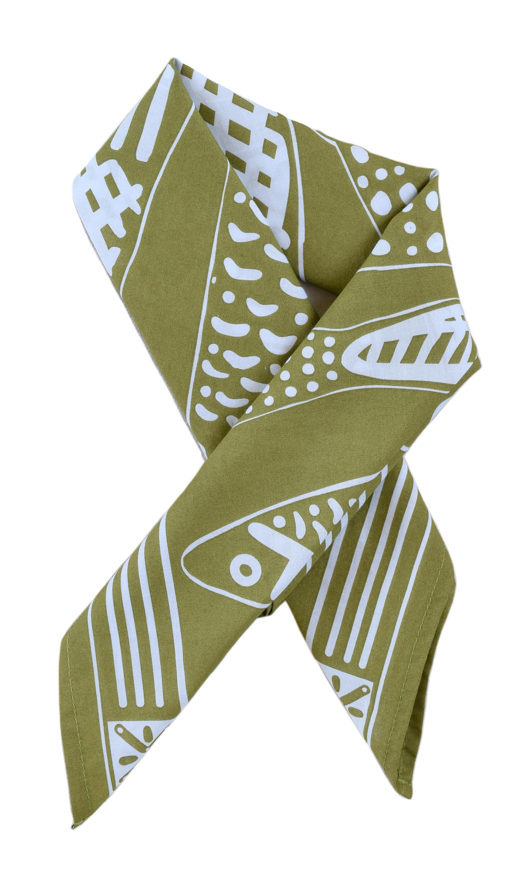 Green Kerchief Ginko Leaf Bandana In Dark Green, Hand Printed ...
