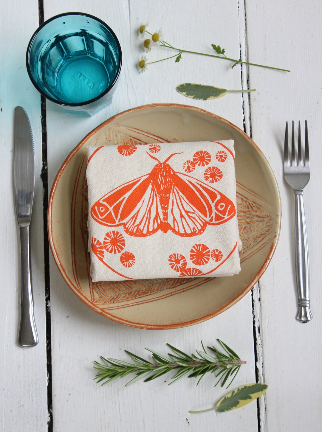 Moth Print Napkins - Set of 4 - Organic Cotton - Tablescape - Cloth ...
