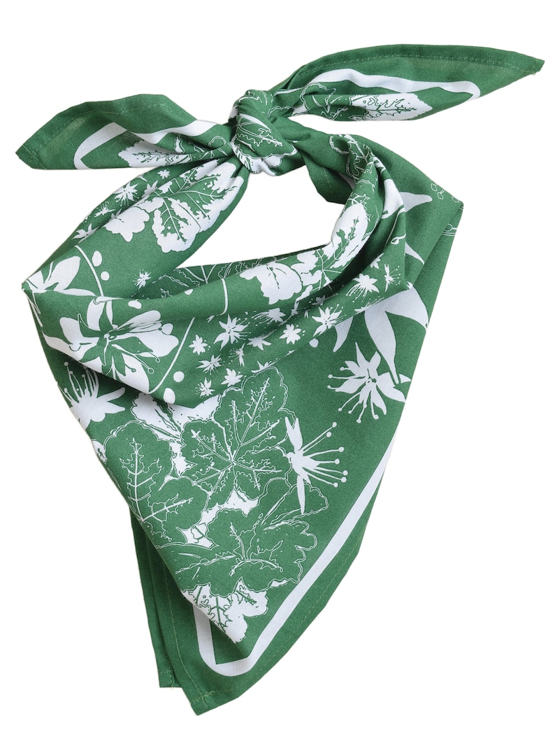 Shade Garden Bandana: Green Floral Print Soft 100% Cotton Hair Scarf ...