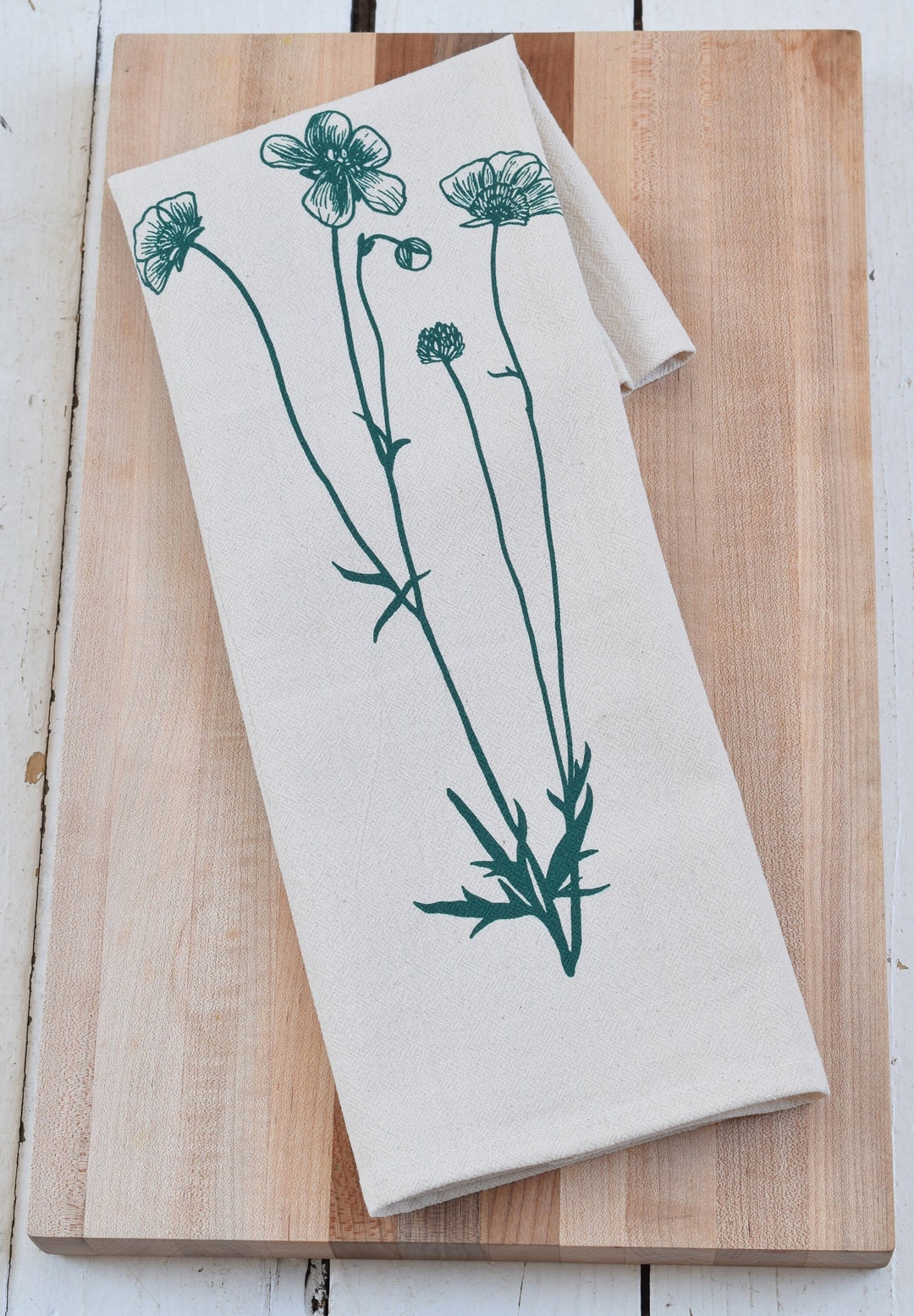 Poppy Flower Napkins Set of 4 100% Organic Cotton Green Floral Print ...