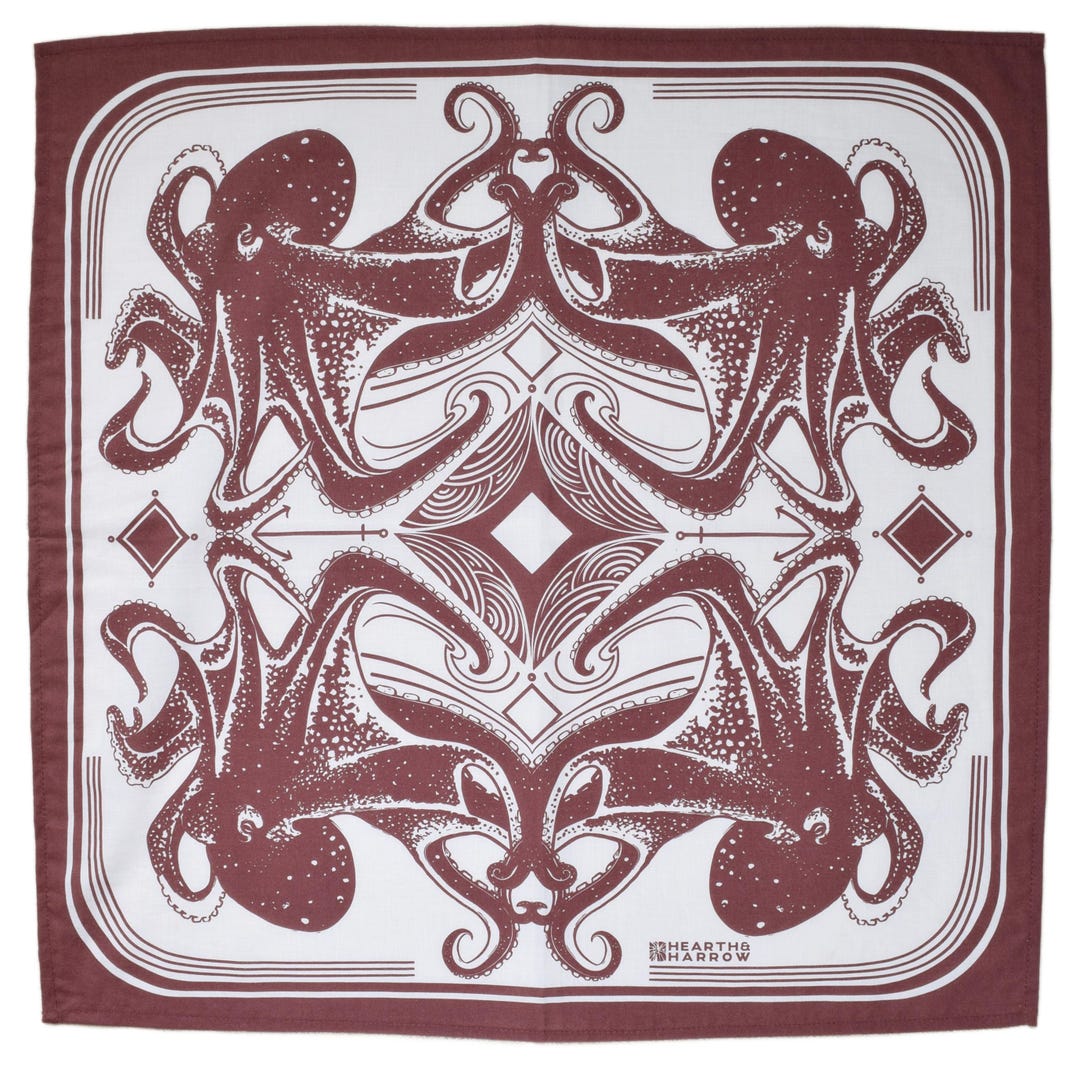 Octopus Bandana - Mauve - 100% Cotton - Handkerchief - 22" X 22 ...