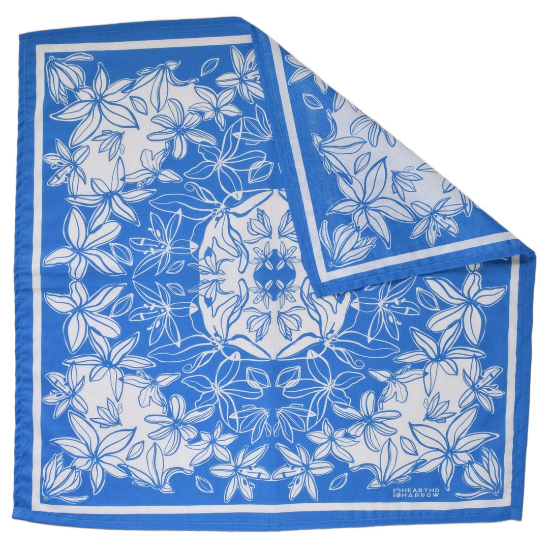 Blue Floral Bandana: Spring Garden Print Soft 100% Cotton Handkerchief ...