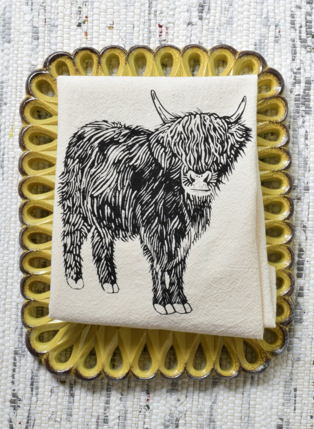 Scottish Highland Cow Napkins Set of 4 100% Organic Cotton Black Print ...