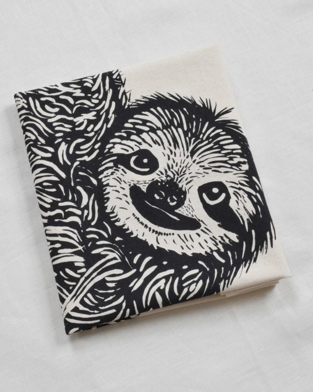 Sloth Tea Towel 100% Organic Cotton Animal Dishcloth Black Print Sloths ...
