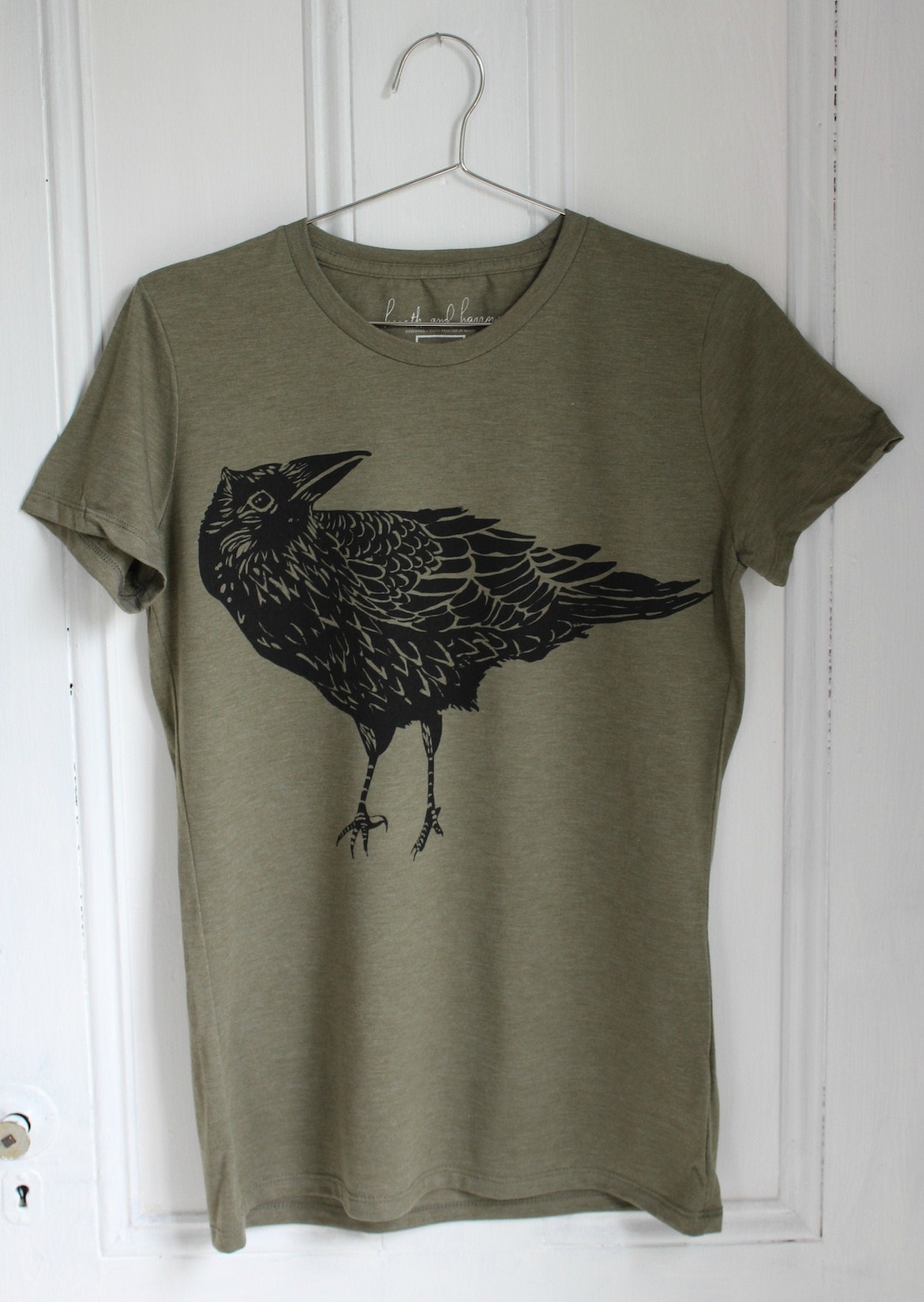 Olive Green Crow T-shirt: Organic Tri-blend Raven Print - Etsy