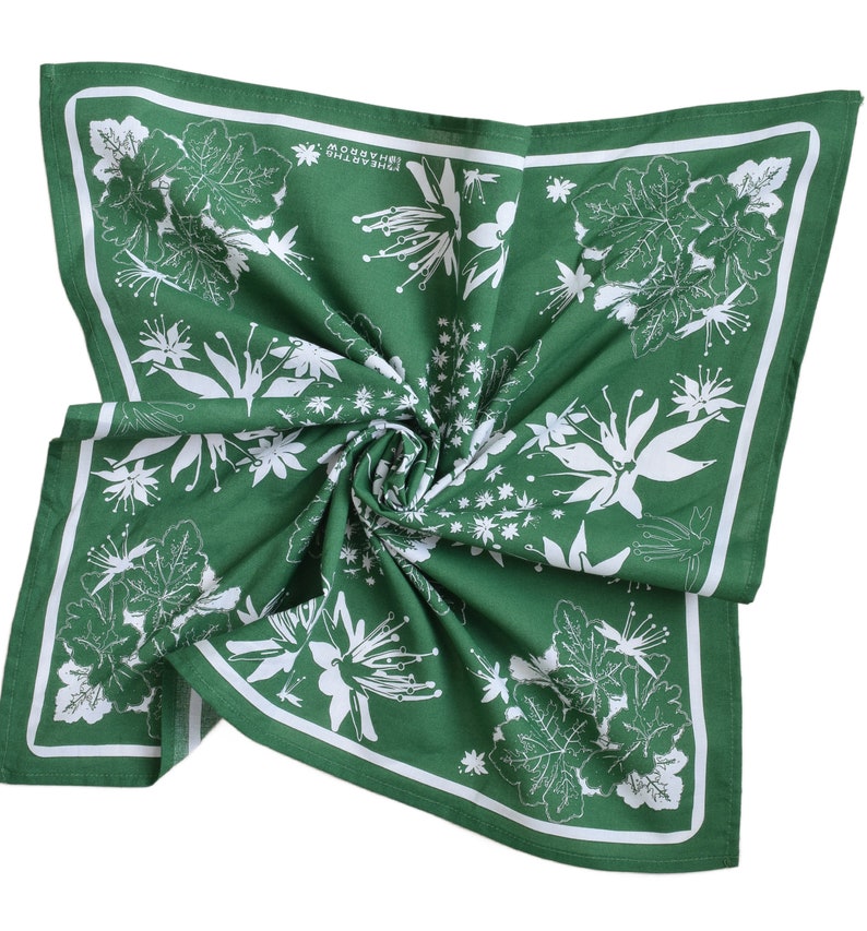 Shade Garden Bandana: Green Floral Print Soft 100% Cotton Hair Scarf ...