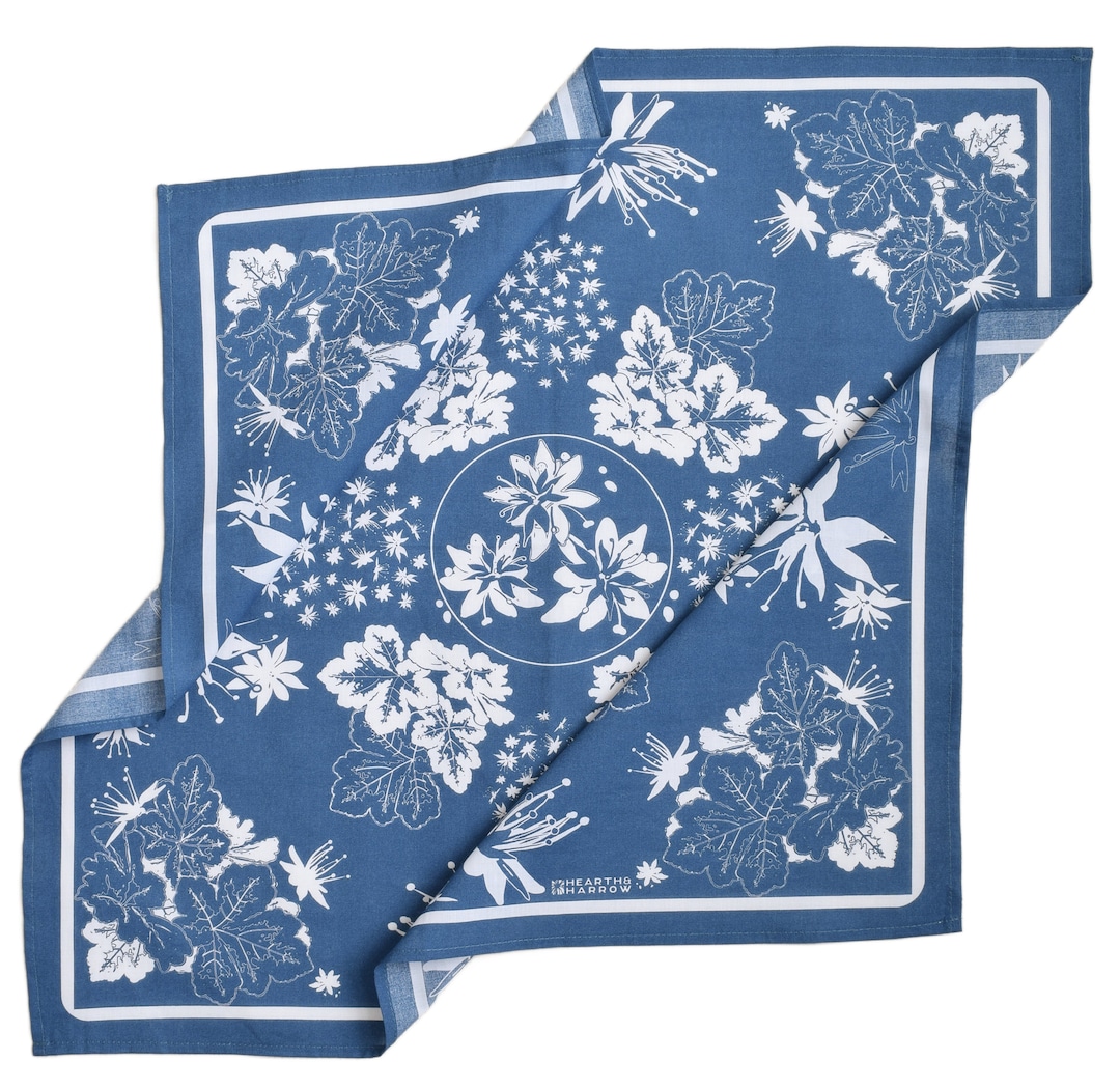 Shade Garden Bandana - 100% Cotton - Handkerchief - Flowers - Hand ...