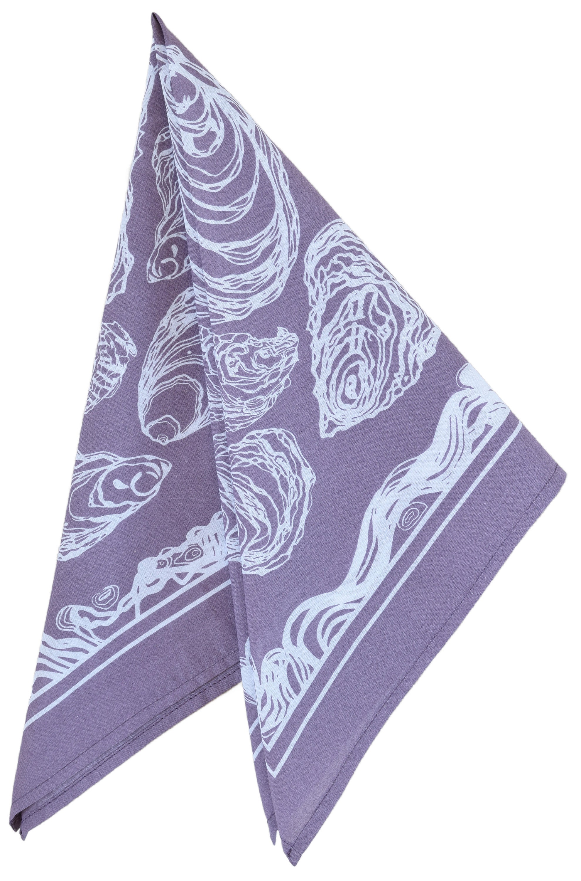 Oyster Bandana 100 Cotton Handkerchief Purple Hand Screen Printed Soft and Washable Nautical Scarf Mussel Shell