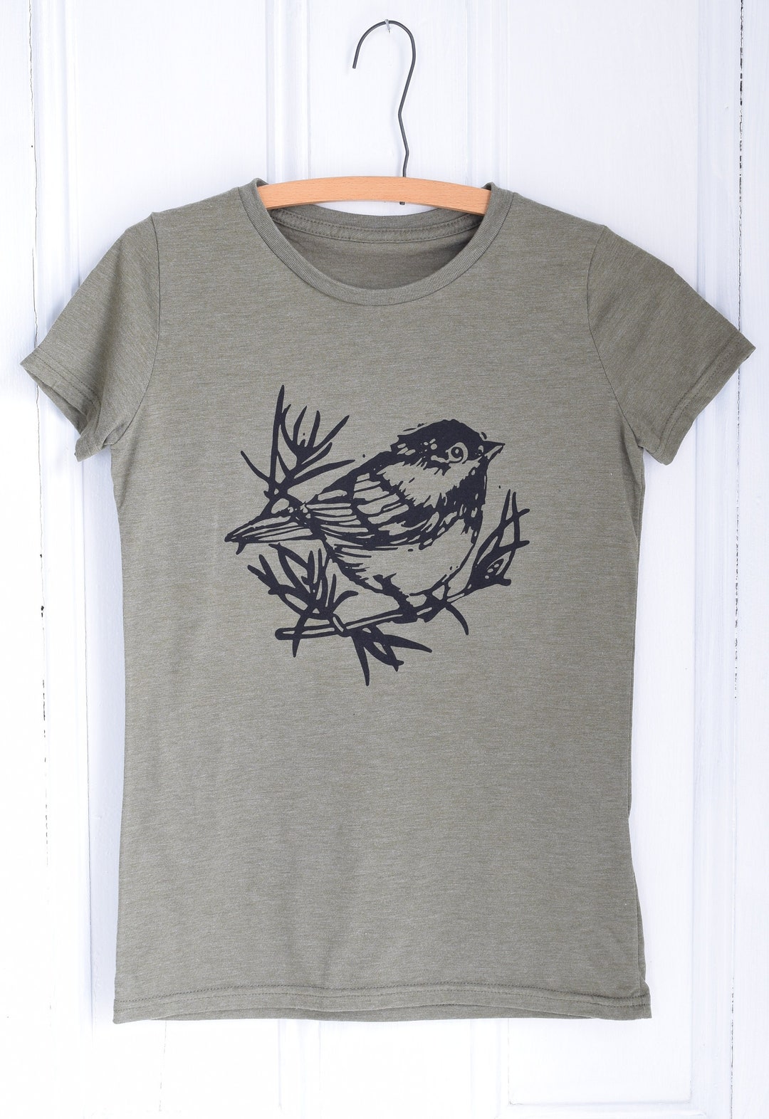Womens Chickadee T-shirt: Organic Tri-blend Bird Print Tee - Etsy