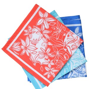 Flower Bloom Bandana - Aqua Blue - 100% Cotton - Handkerchief - 22" X ...