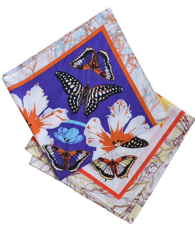 Butterfly Bandana: Soft 100% Cotton Handkerchief Hand Screen Printed ...