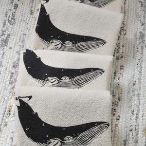 Whale Napkins Set of 4 100% Organic Cotton Black Humpback Whales Print ...
