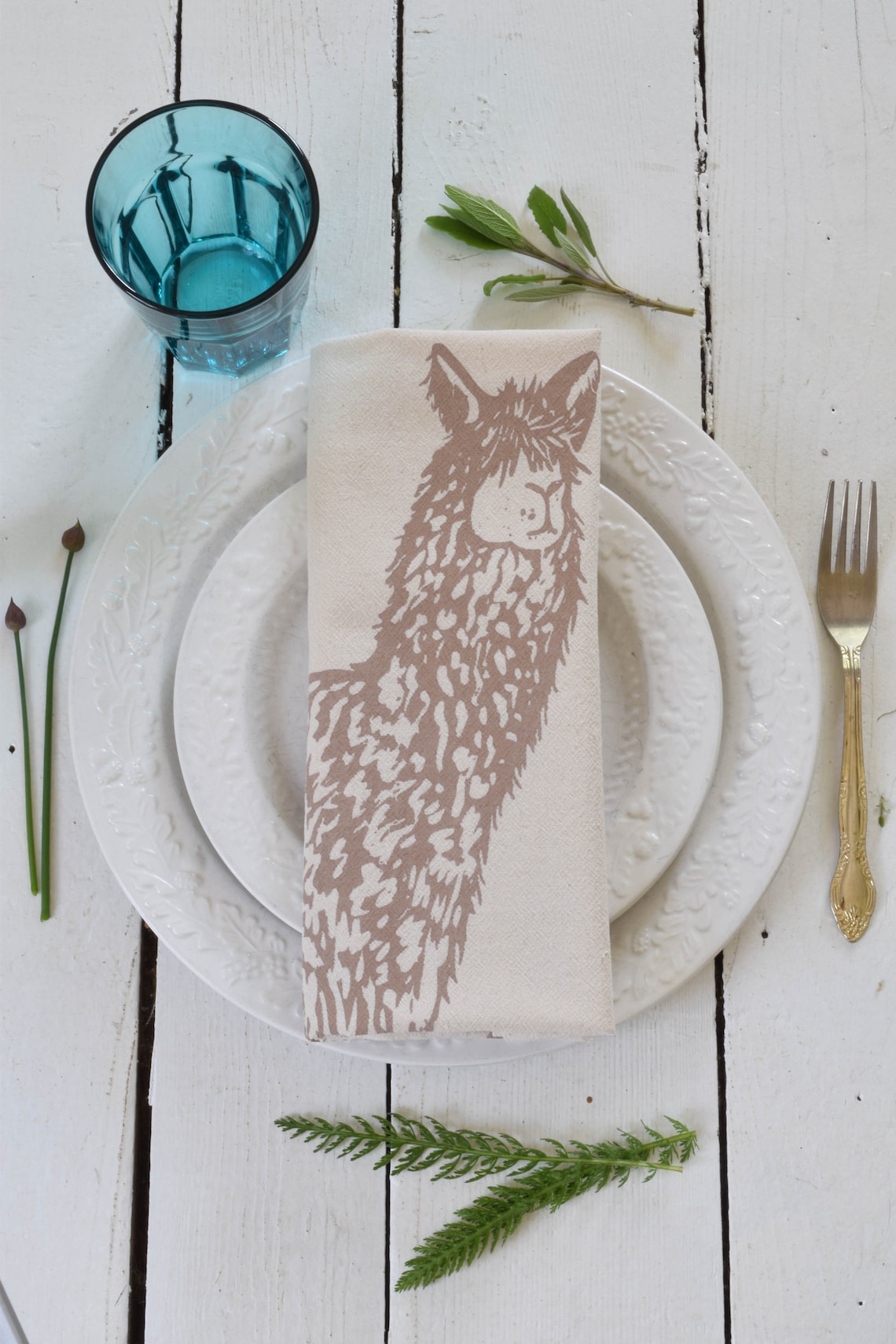 Llama Tea Towel Organic Cotton Mocha Brown Print Farm Animal Dishcloth ...