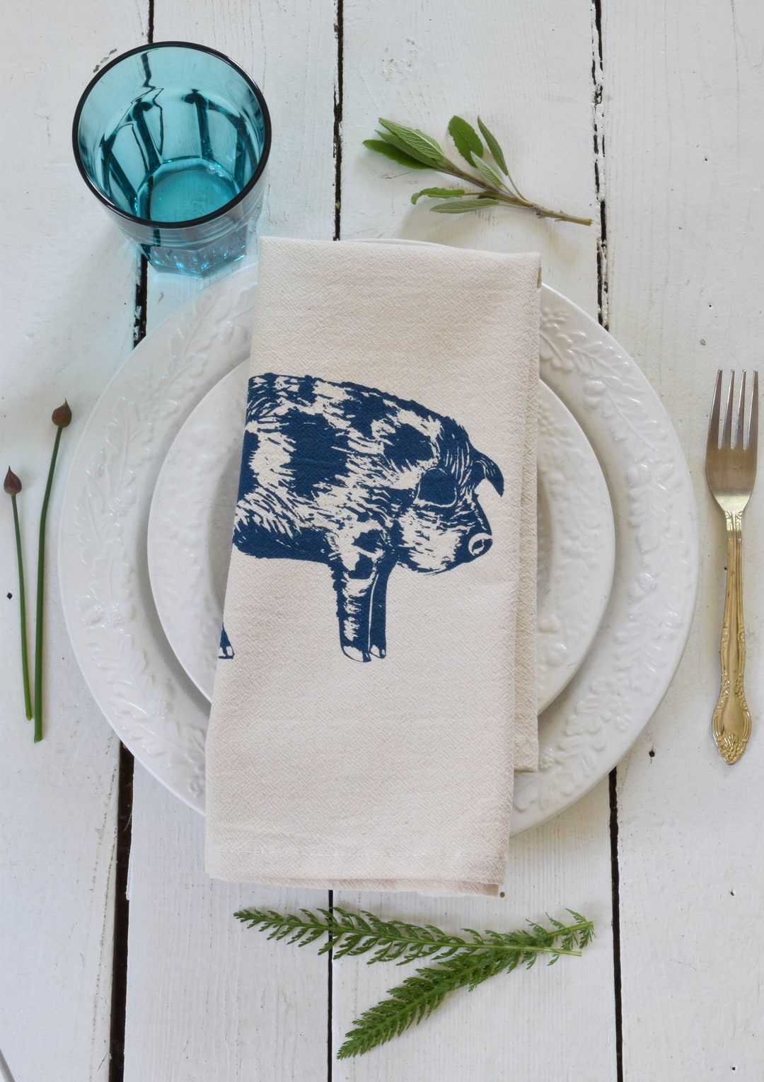 Potbellied Pig Napkins Set of 4 100% Organic Cotton Farmhouse Print ...