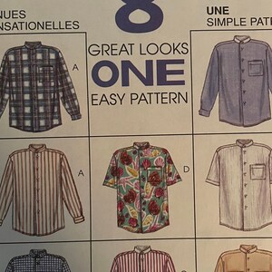 Mccalls 8575 Pattern UNCUT Easy Mens Band Collar Button Down Shirt ...