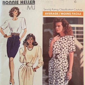 Butterick 6282 Pattern UNCUT Designer Ronnie Heller Jewel Neck Blouson Dress Back Buttoned ...