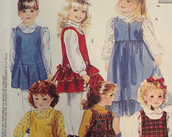 Mccalls 3831 Pattern UNCUT 1980s Easy Little Girls Jumper Dress Raised ...