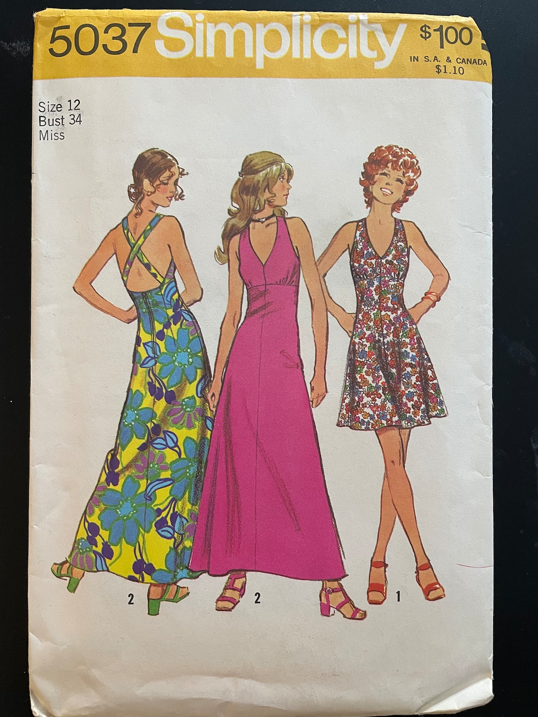Simplicity 5037 Pattern CUT Complete Vintage 1970s Halter Style Dress ...