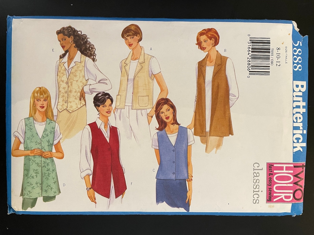Butterick 5888 Pattern UNCUT Vest Collection Straight Weskit Hem Button ...