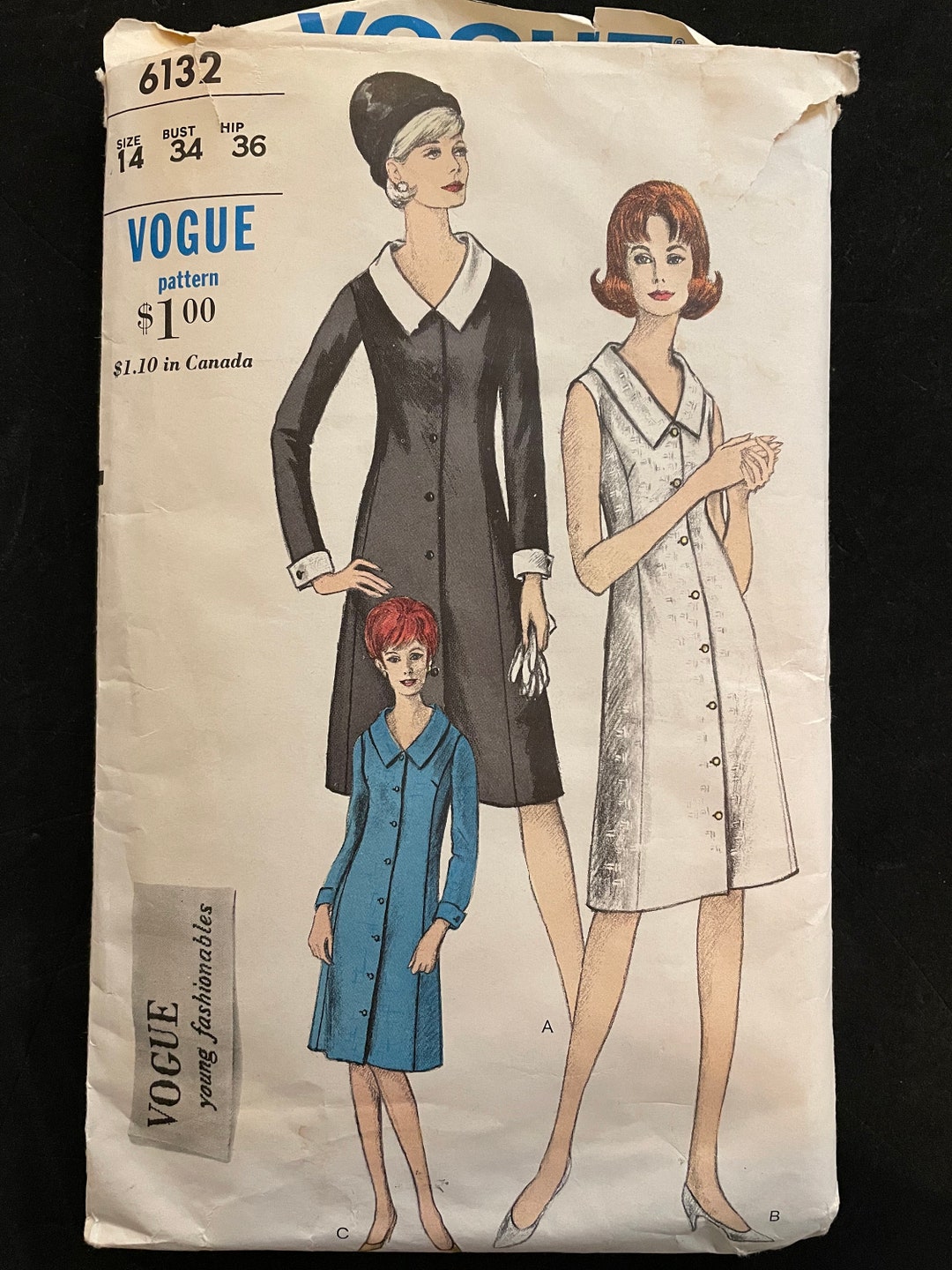 Vogue 6132 Pattern CUT Complete 1960s Vintage Young Fashionables Button ...