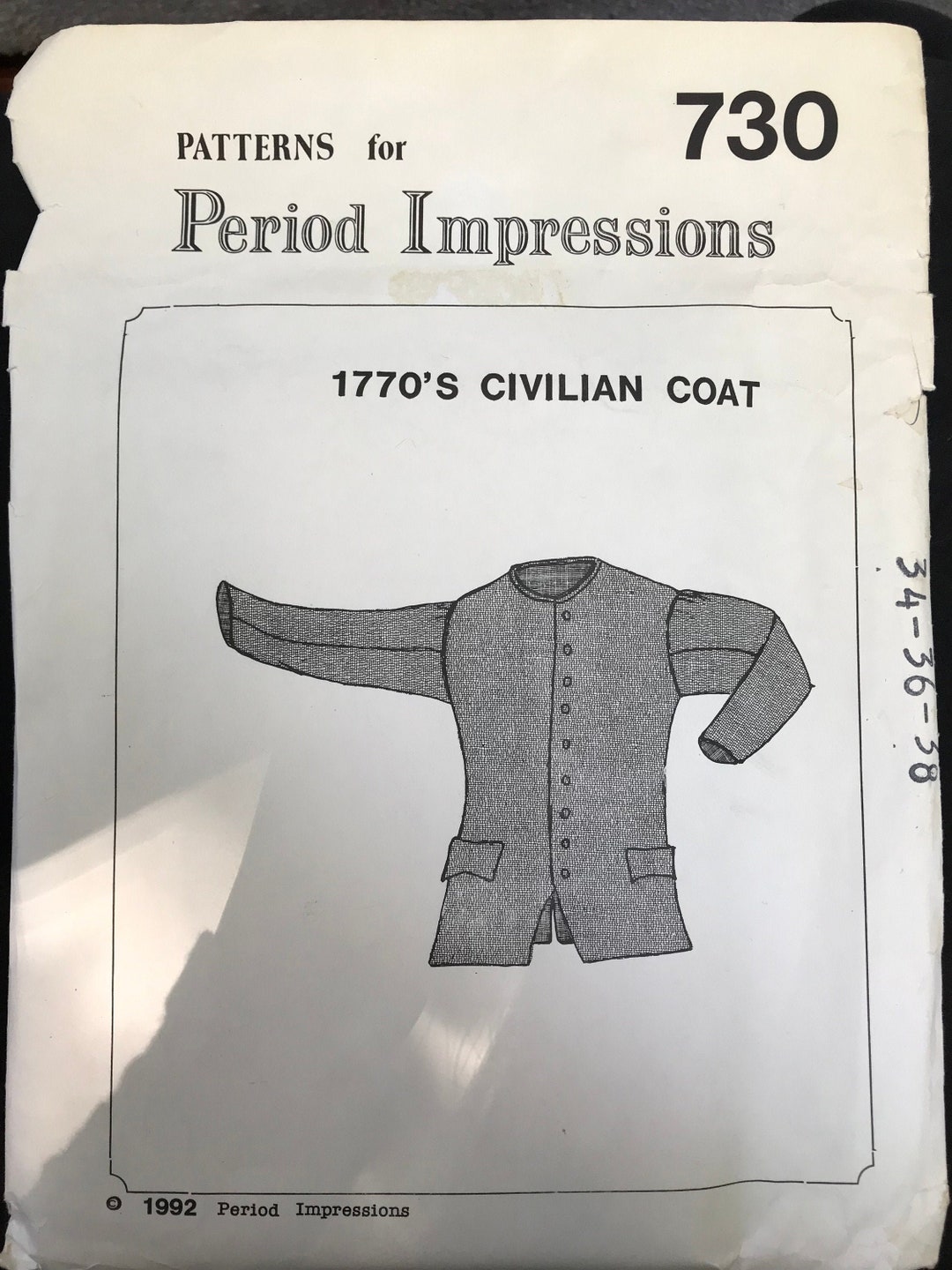 Patterns for Period Impressions 730 Pattern UNCUT Vintage 1770s Mans ...