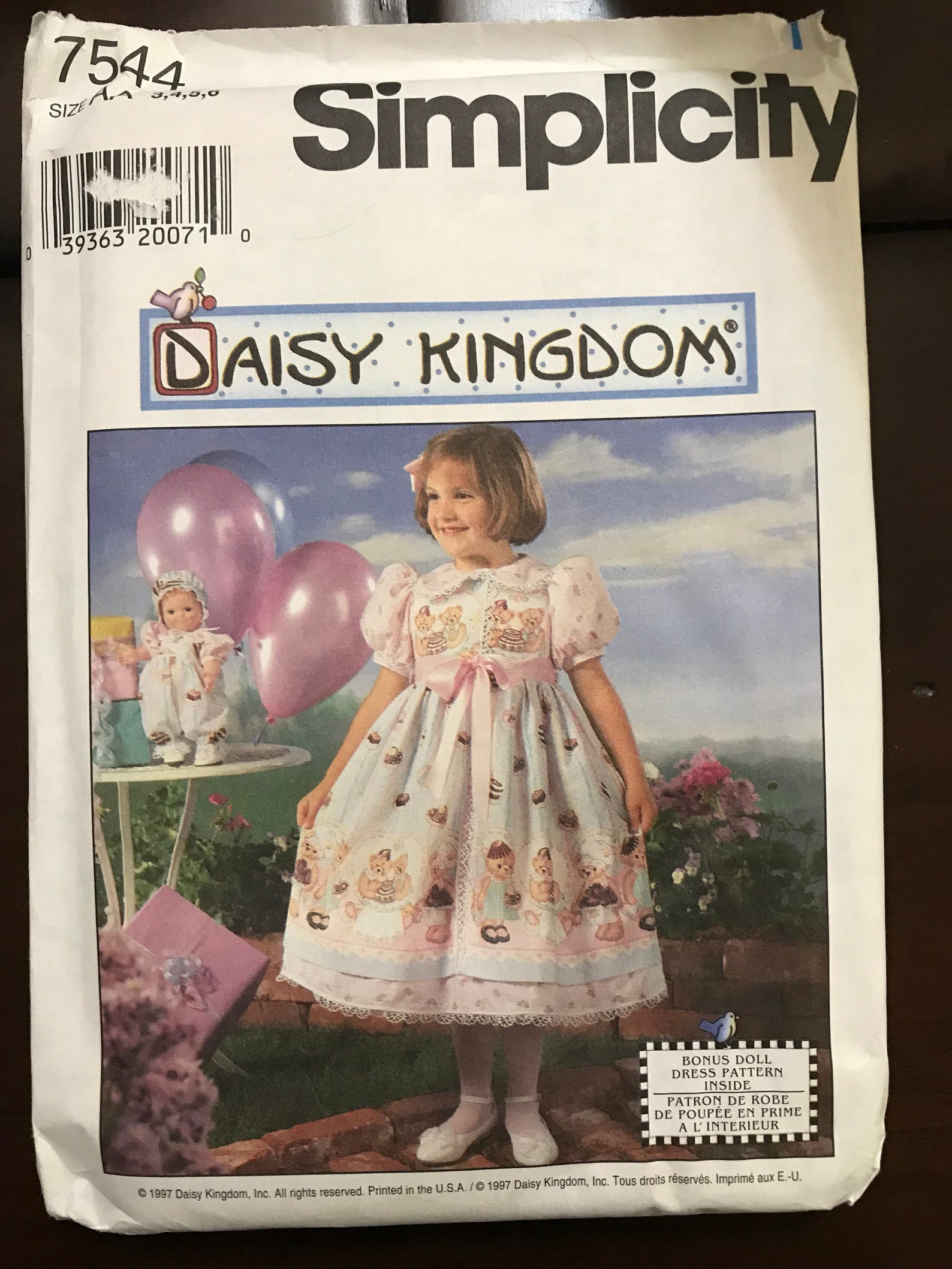 Simplicity 7544 Pattern UNCUT 1990s Vintage Daisy Kingdom Girl's Fit ...