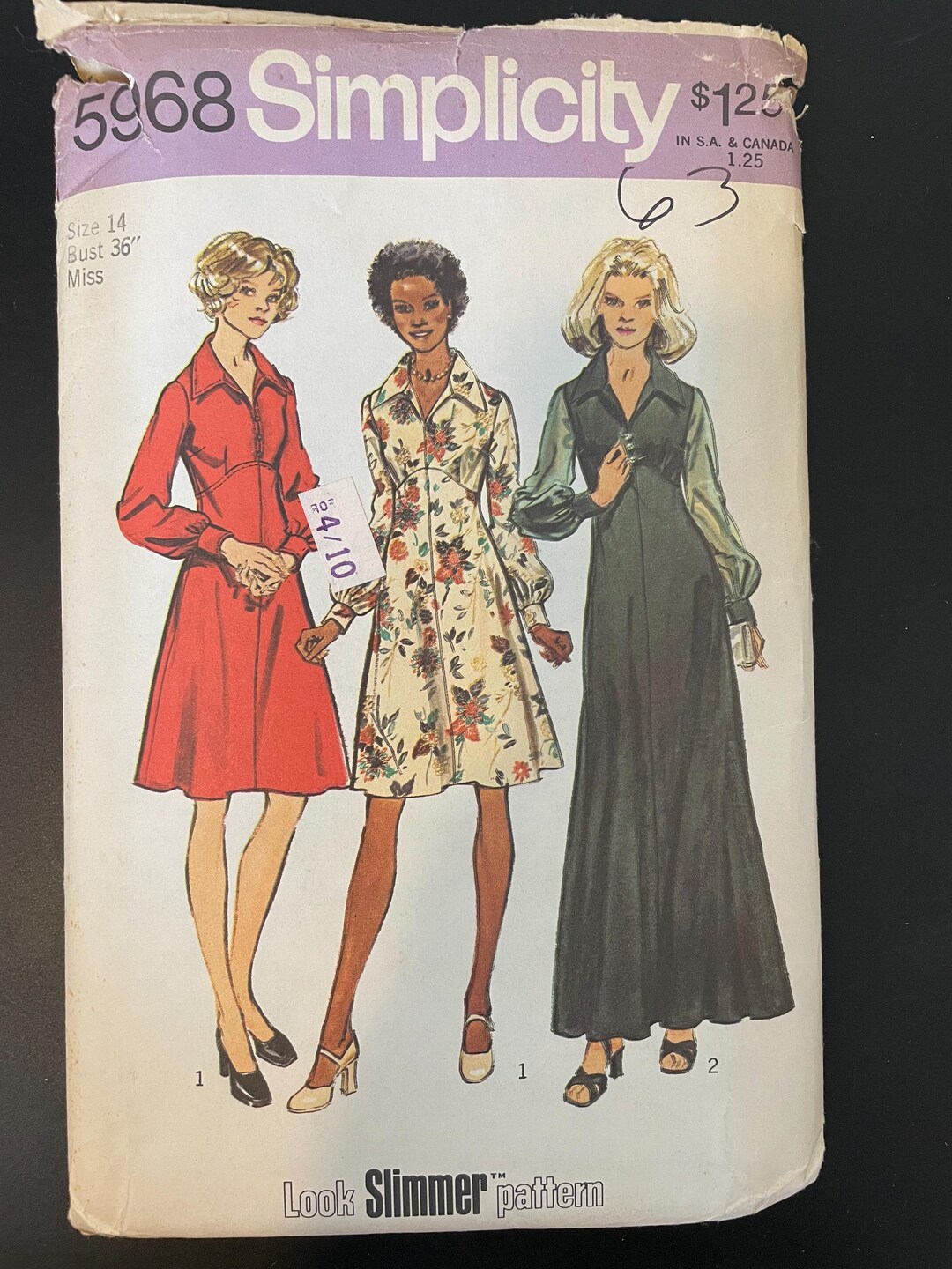 Simplicity 5968 Pattern CUT Complete Vintage 1970s Shaped Raised Waist ...