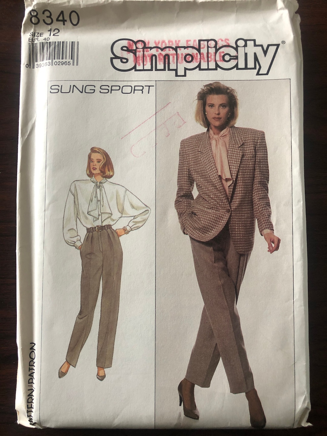 Simplicity 8340 Pattern UNCUT 1980s Designer Sung Sport Notched Collar ...