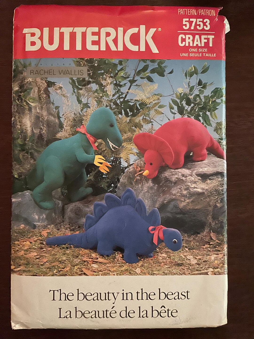 Butterick 5753 Pattern UNCUT Rachel Wallis Stuffed Plush Dinosaur Toy ...