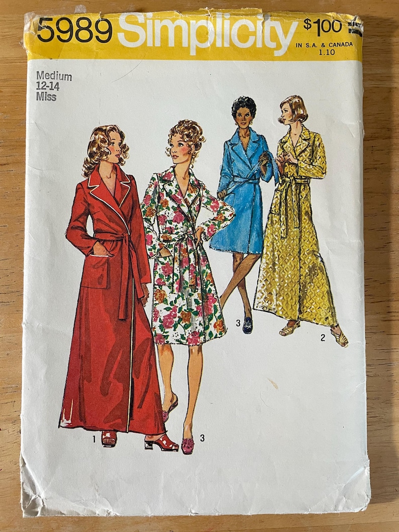 Simplicity 5989 Pattern UNCUT 1970s Vintage Misses Wrap Front Robe in ...