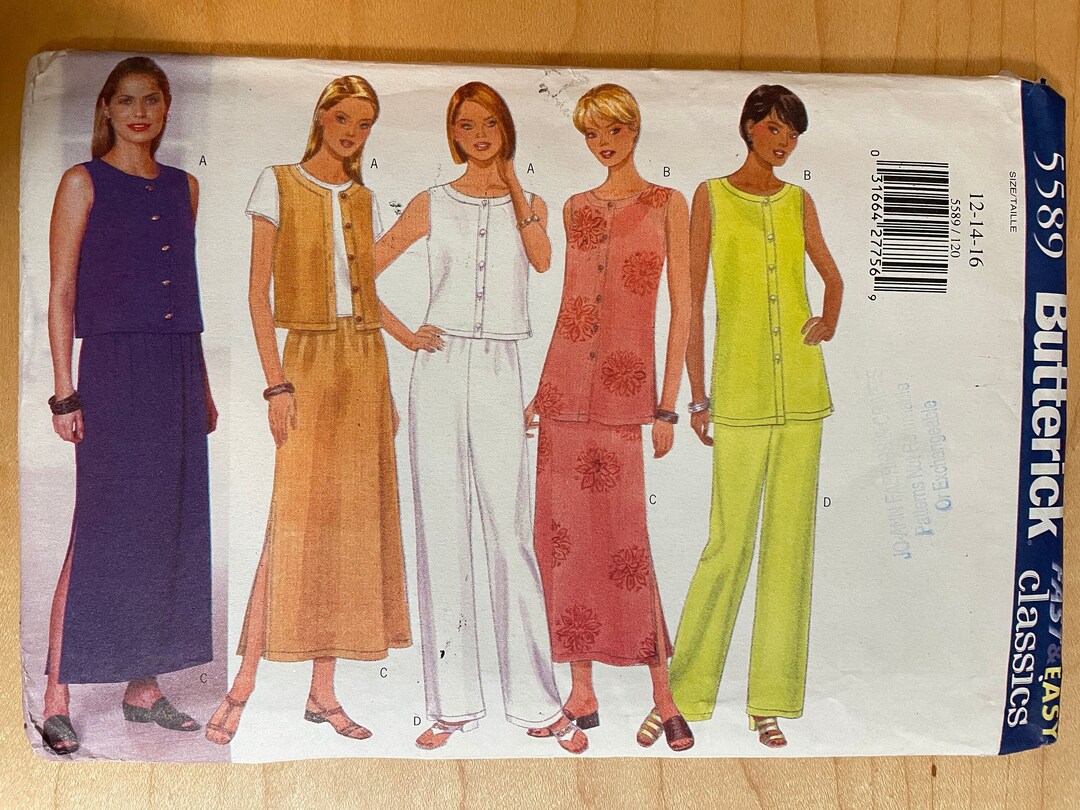 Butterick 5589 Pattern UNCUT 1990s Vintage Button Front Top Sleeveless ...