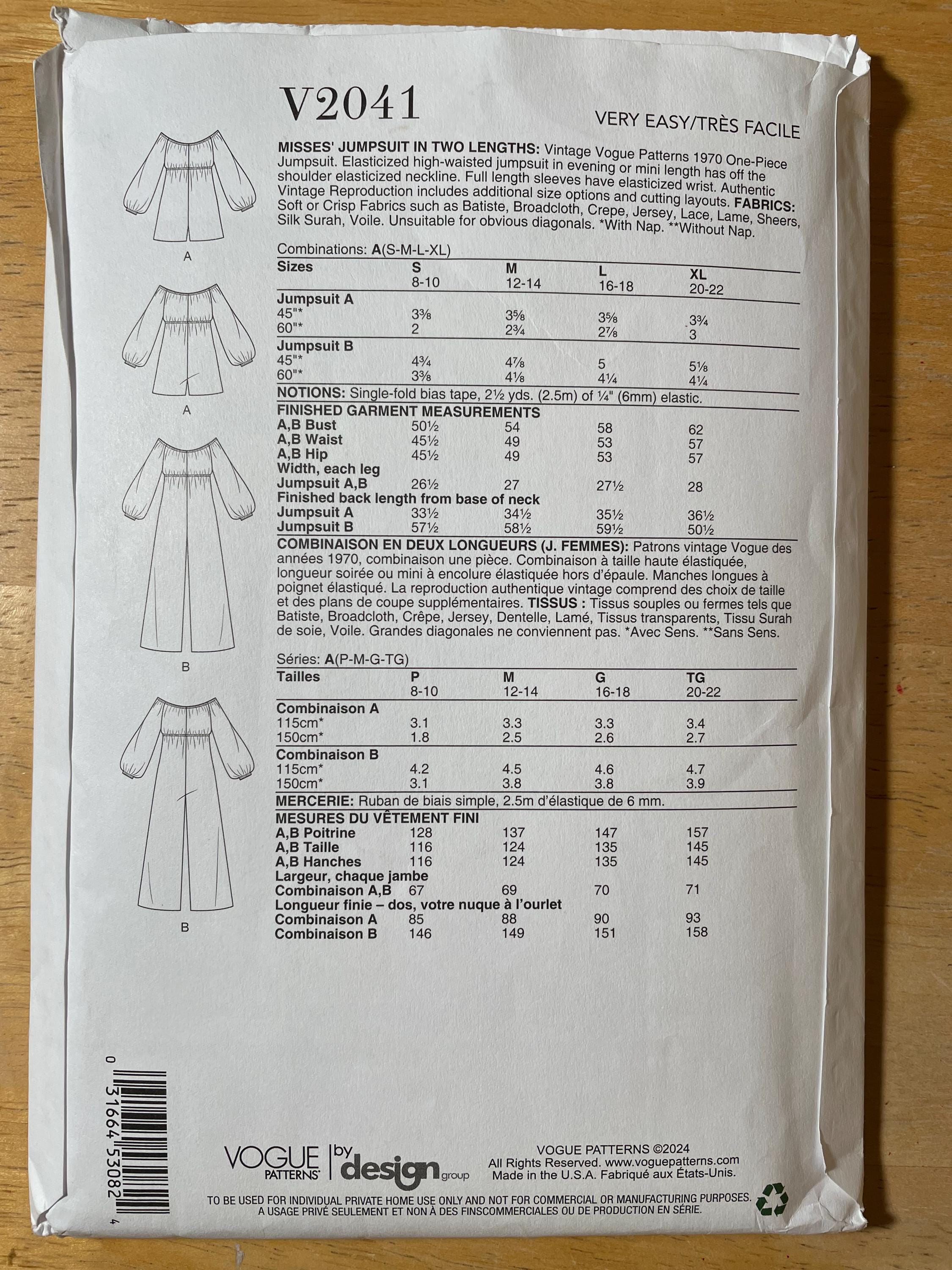 Vogue V2041 2041 Pattern UNCUT Vintage Reissue 1970s Jumpsuit Maxi Full ...