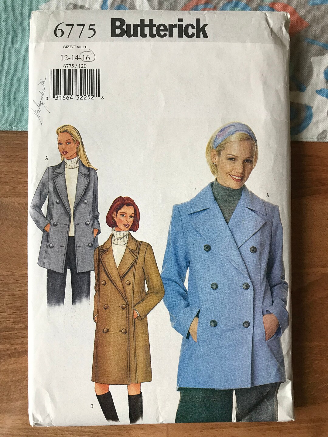 Butterick 6775 Pattern CUT Complete Double Breasted Coat Wide Notched ...