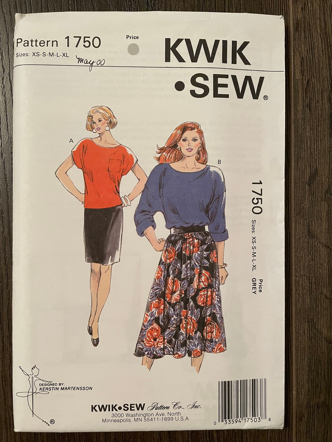 Kwik Sew 1750 Pattern UNCUT 1980s Vintage Loose Fitting Top Dropped Shoulders Short Long Sleeve ...