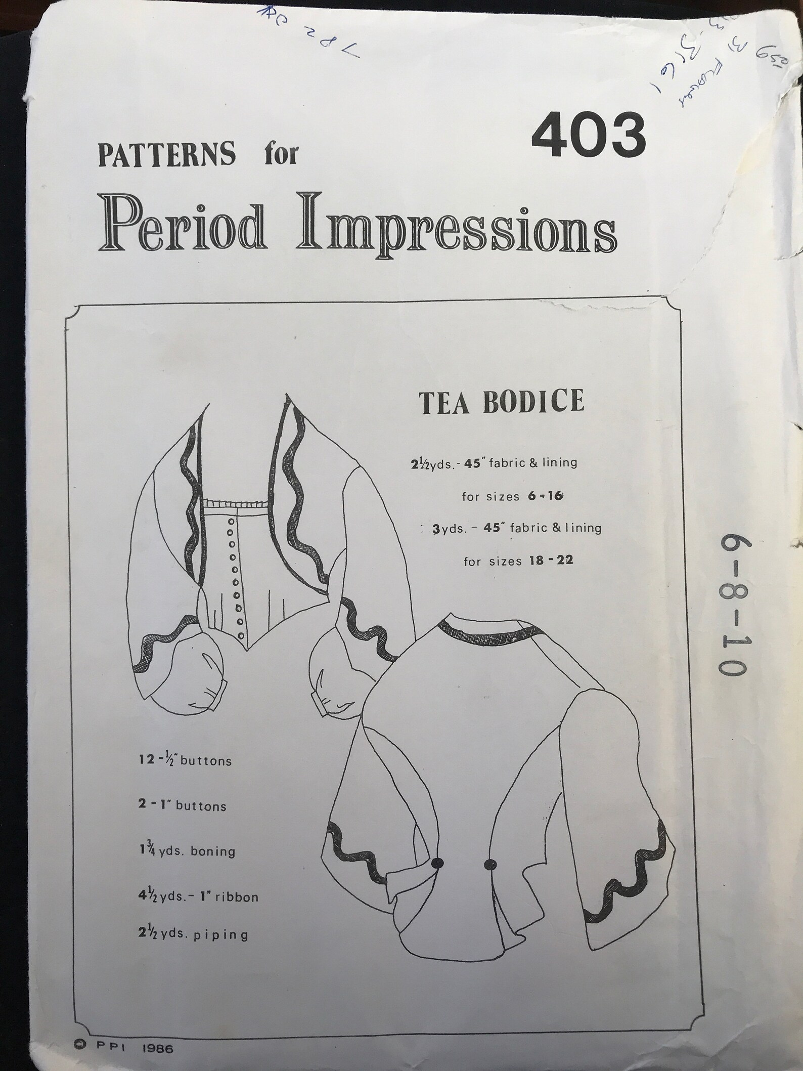 Period Impression Pattern UNCUT 1980s 1860s Tea Bodice Button - Etsy