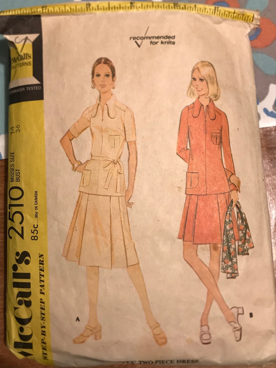 Mccalls 2510 Pattern CUT MISSING Facing 1970s Vintage Two Piece Dress ...