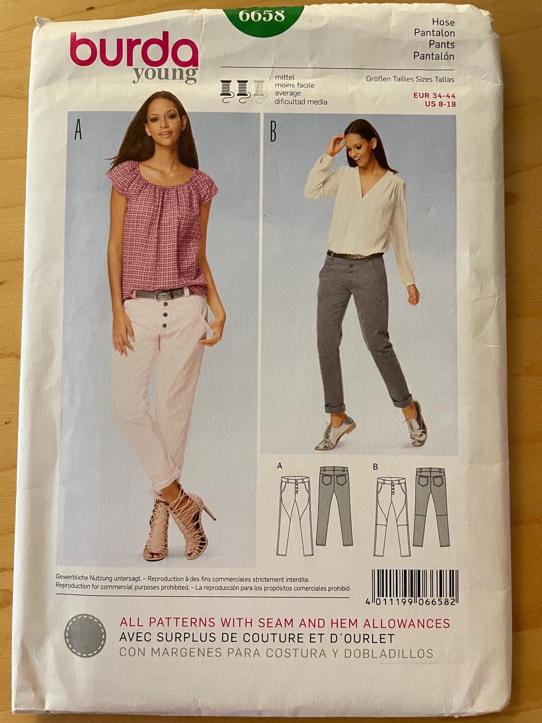 Burda 6658 Pattern UNCUT Young Close Fitting Pants Novelty Seaming ...