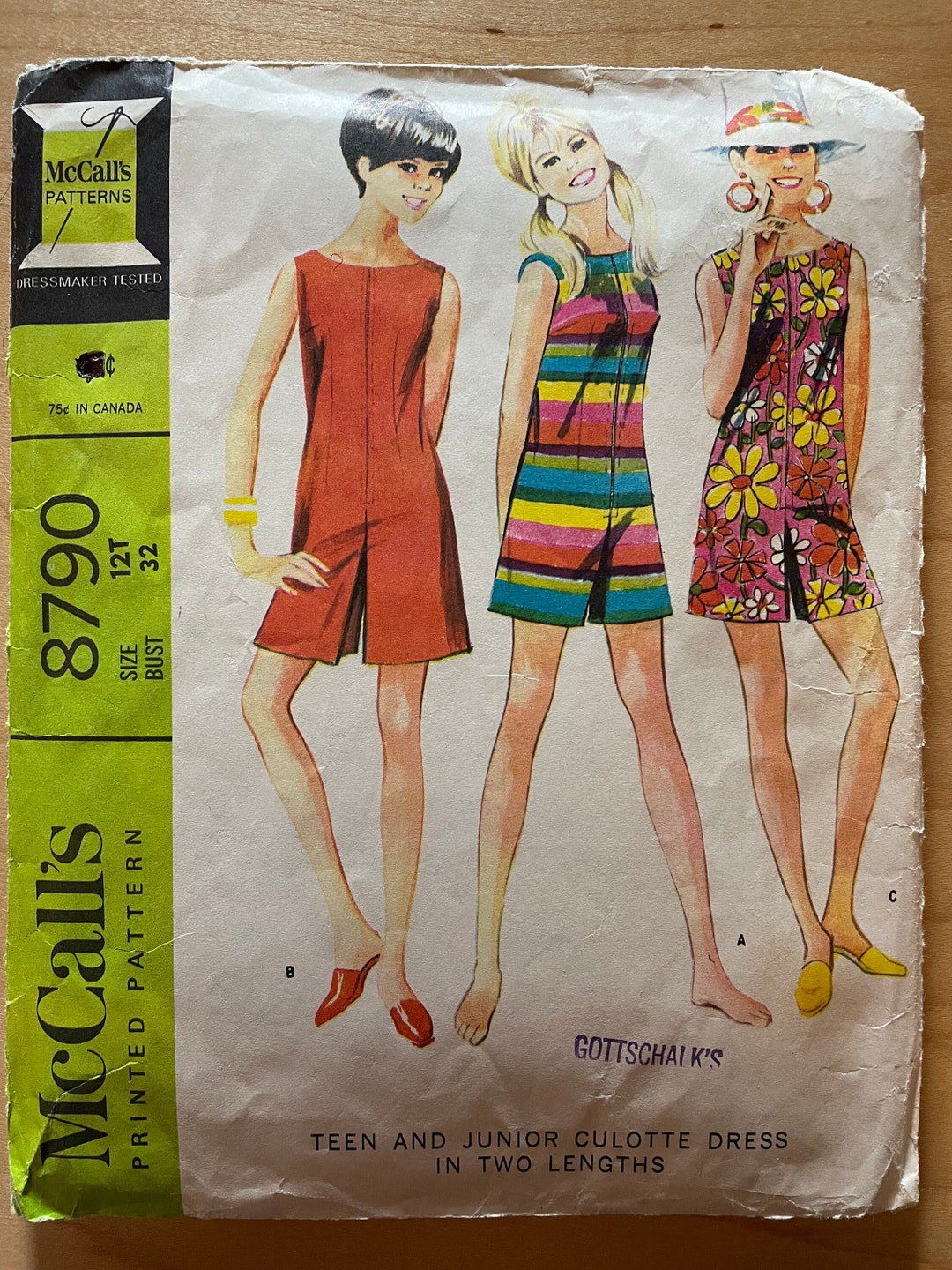 Mccalls 8790 Pattern CUT Complete 1960s Vintage Juniors Culotte Dress ...