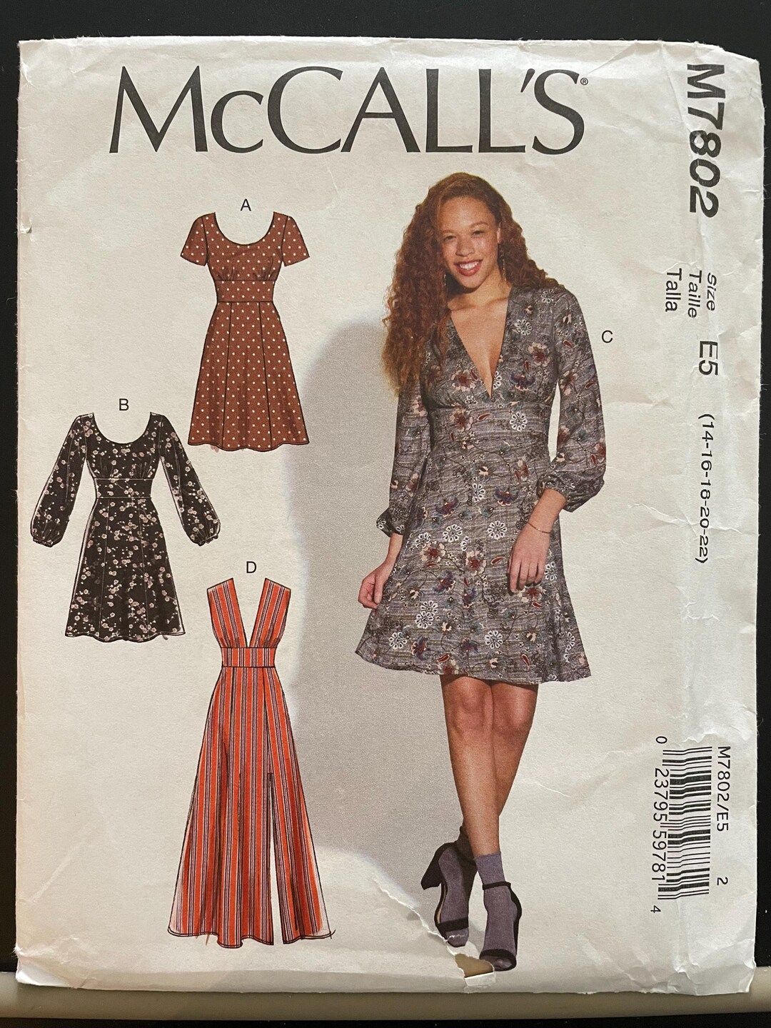 Mccalls M7802 7802 Pattern UNCUT Empire Waisted Fit Flare Dress Knee or ...